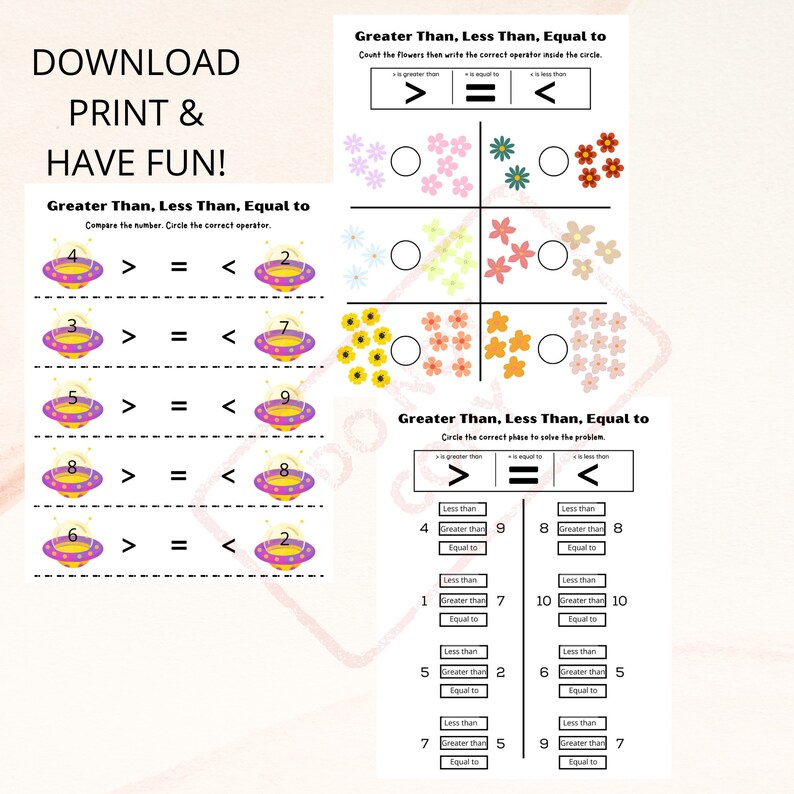 First Grade Math Number Worksheet, Greater Than, Less Than, Equal Than ...