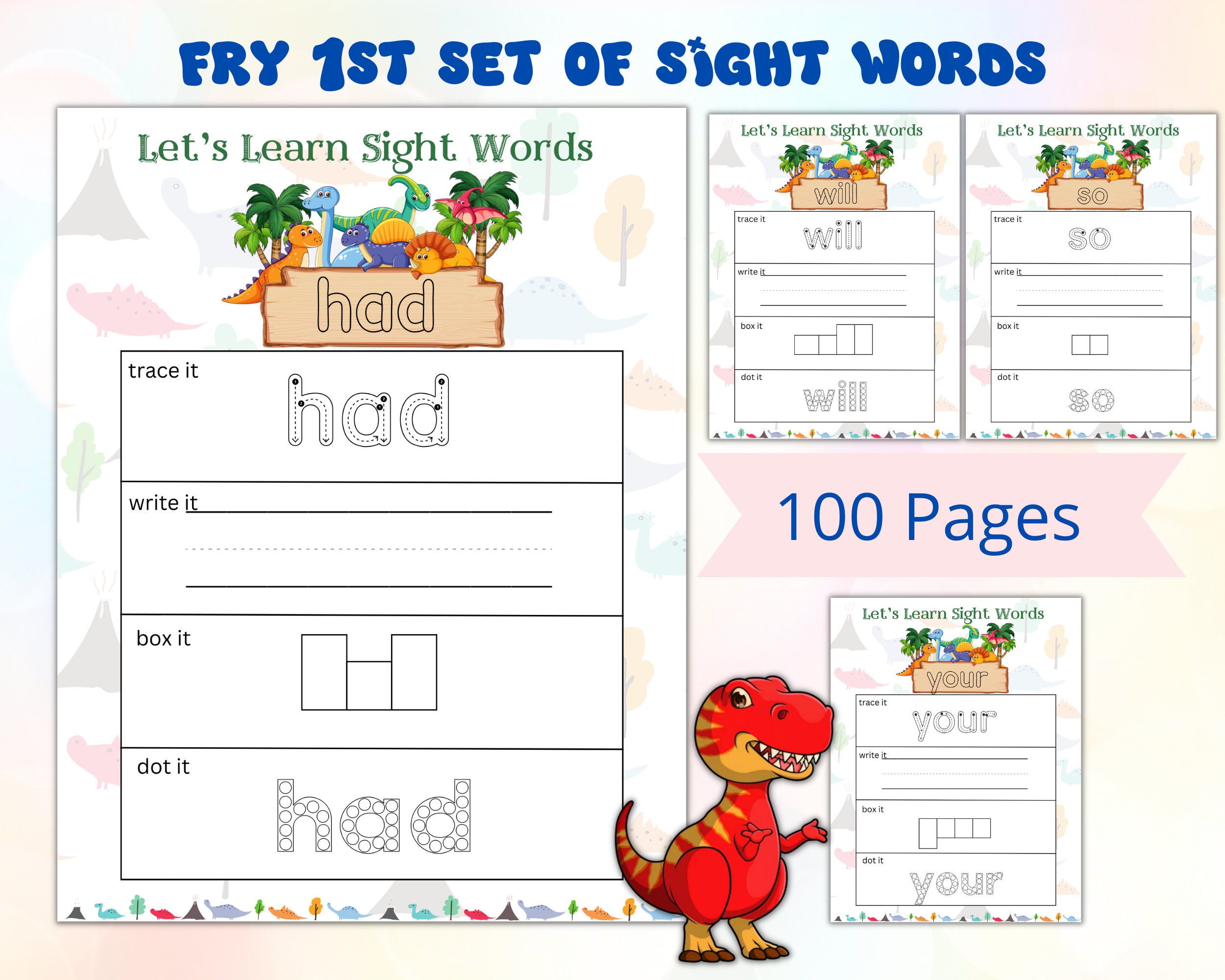 Fry 1st Set of 100 Sight Words Dinosaur Theme Activity - Etsy
