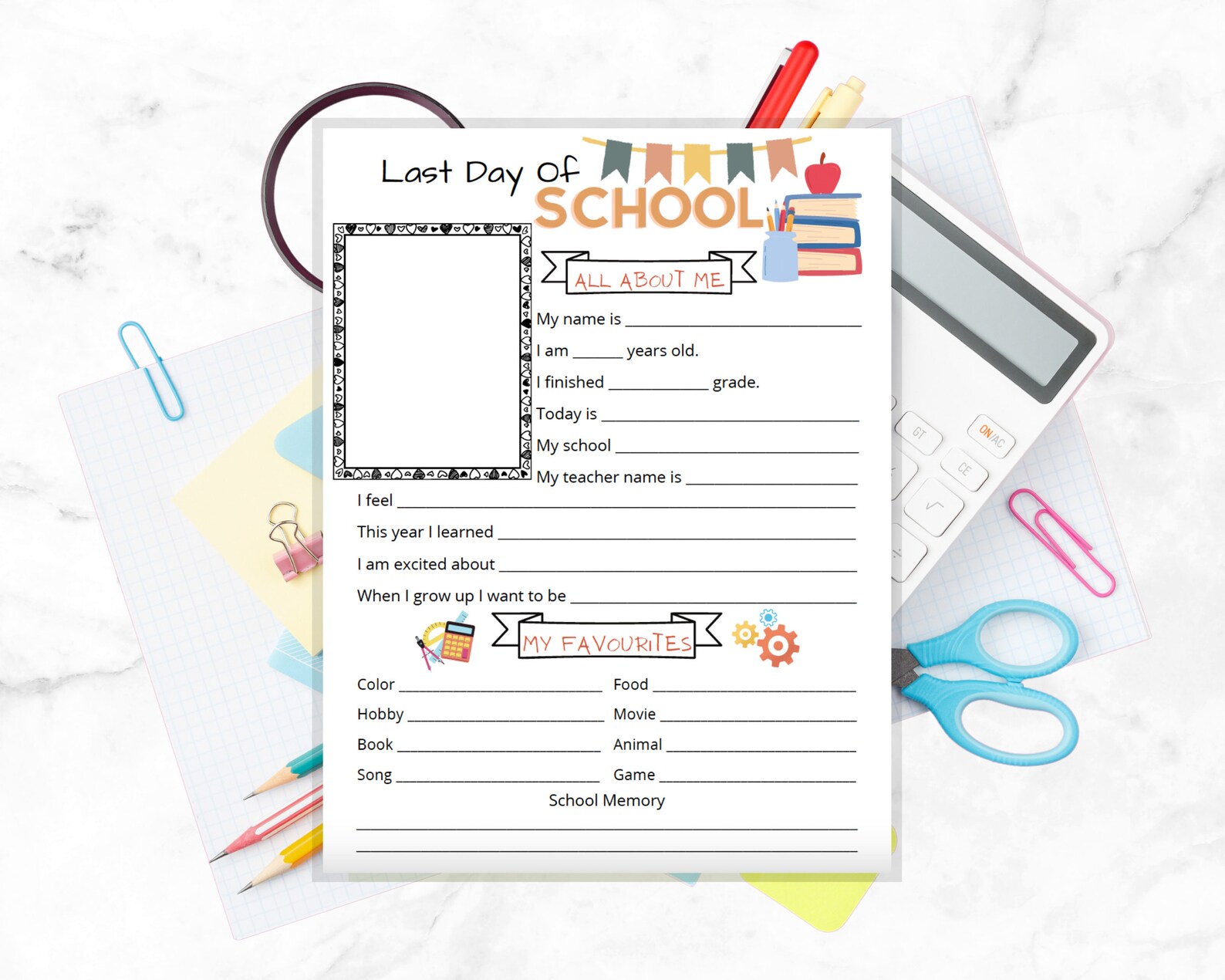 School Memory Box Keepsake for Kids First and Last Day Printable ...
