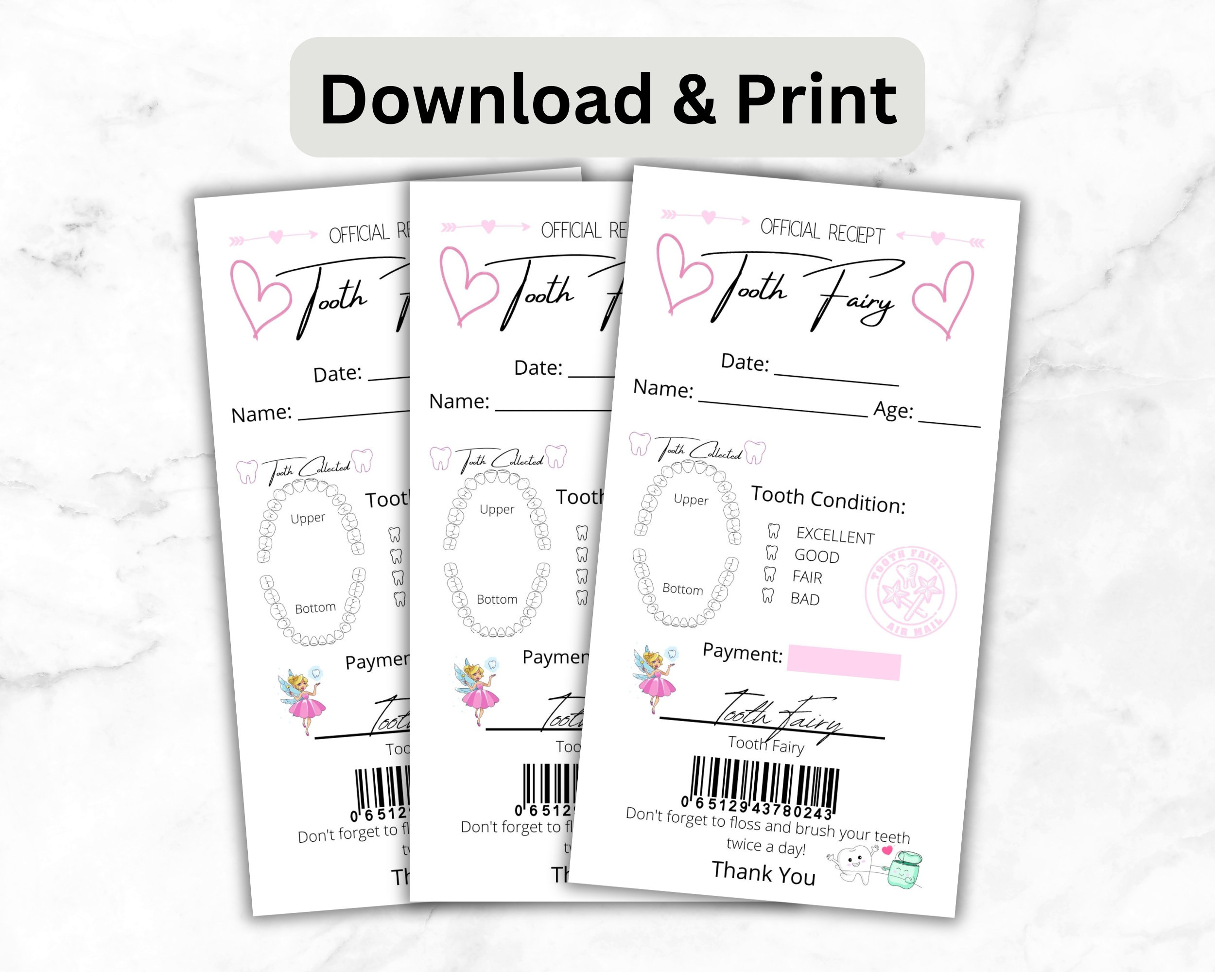 Tooth Fairy Receipt Printable, Lost First Tooth Certificate Template ...