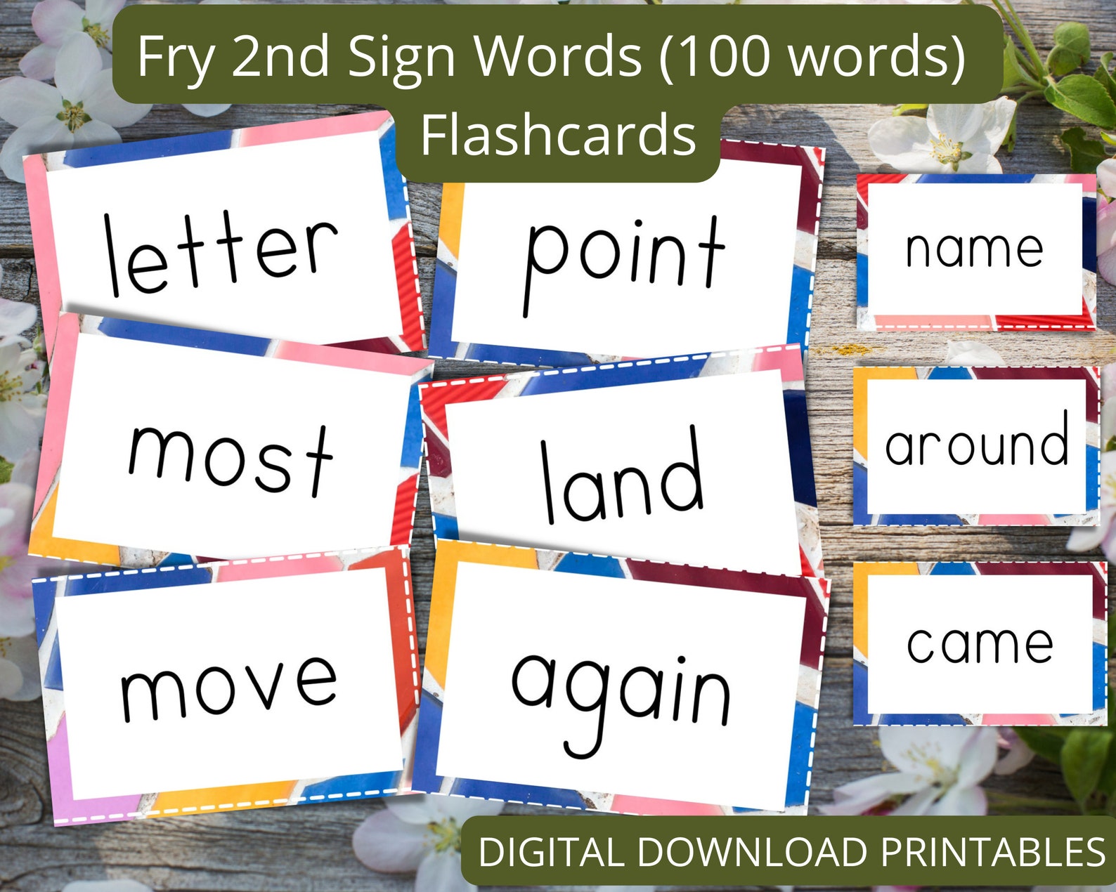 100 Fry's Sight Word Flashcards Digital Download | Kindergarten Sight ...