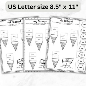 CVC Word Worksheet | Cut & Paste Ice Cream Scoop | CVC Word Recognition ...