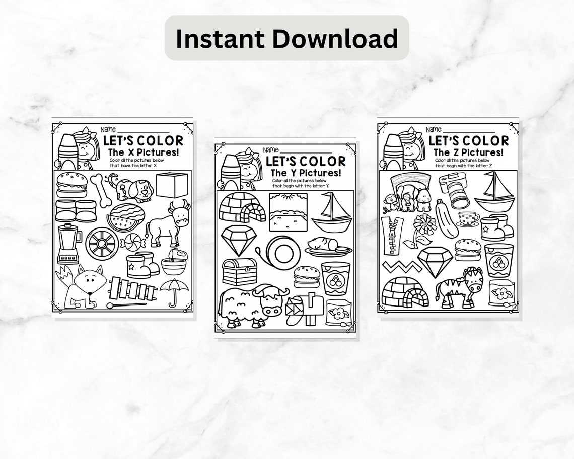 Alphabet Picture Search Coloring Pages: A-Z Letter Recognition (digital ...