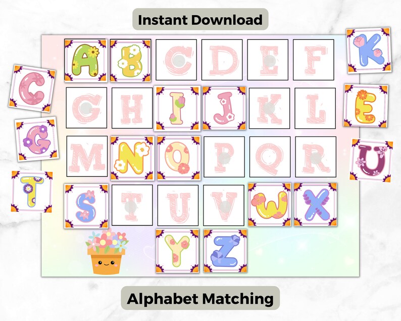 Flower Theme Alphabet Matching: Cut & Paste Activity (digital Download ...