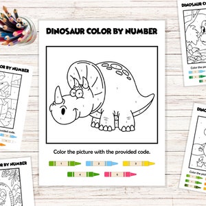 Dinosaur Color by Number Worksheet: Toddler Learning Printable (PDF) - Etsy