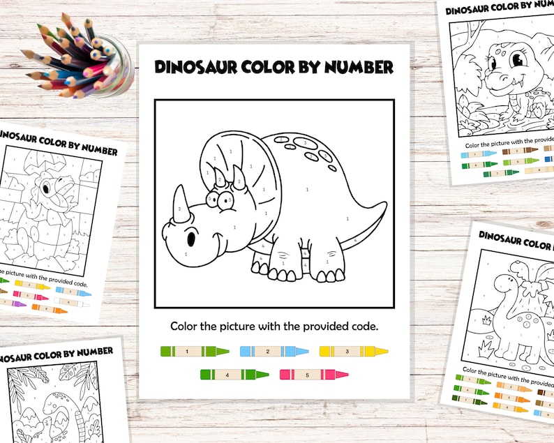 Dinosaur Color by Number Worksheet: Toddler Learning Printable (PDF) - Etsy