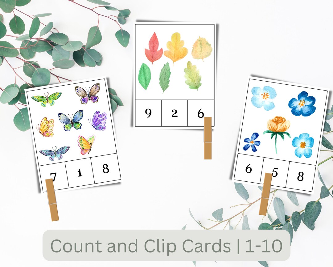 Preschool Counting Flash Cards: Montessori Number Cards 1-10 (digital ...