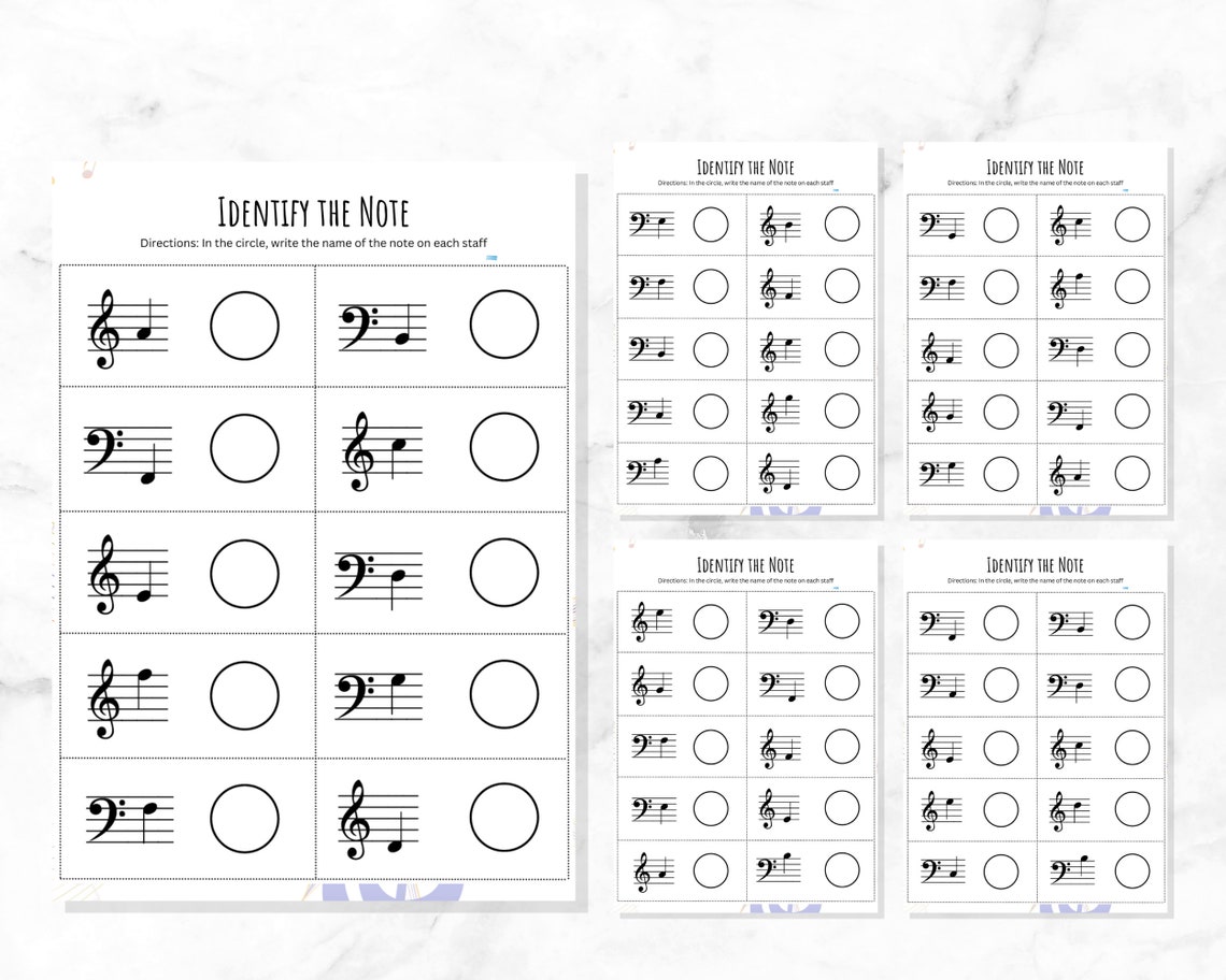 Music Notes Worksheets | Treble G and Bass F Clef Identify Music Note ...
