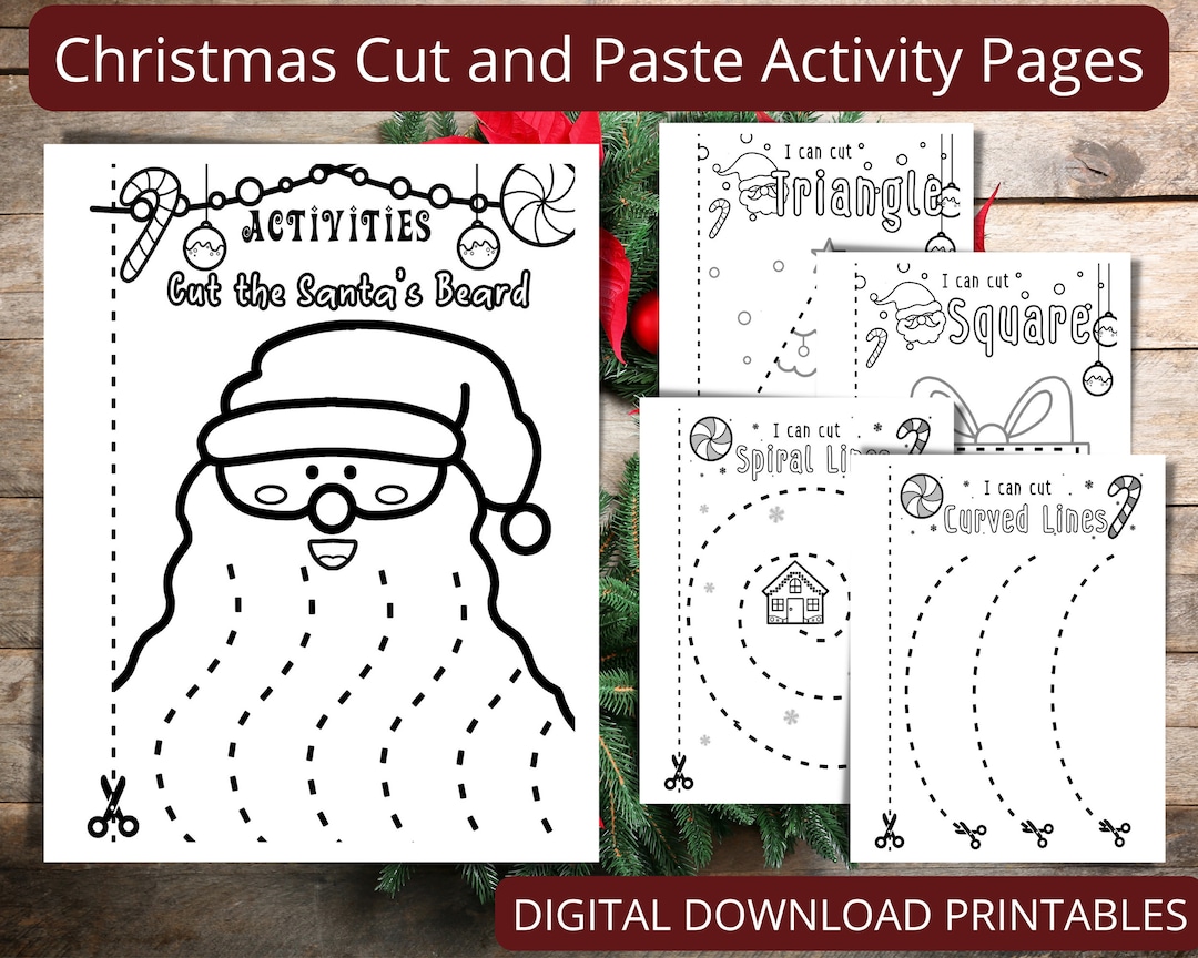 10 Christmas Cut and Paste Activity Pages | Christmas Worksheet ...