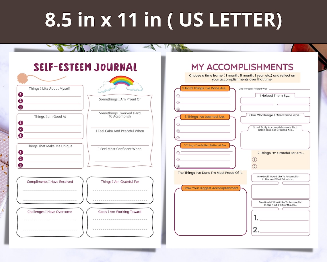 Daily Self-esteem Journal Printable Worksheet Child Therapy - Etsy