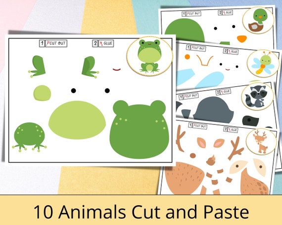 Animals Cut and Paste Together Picture for Toddler Busy - Etsy
