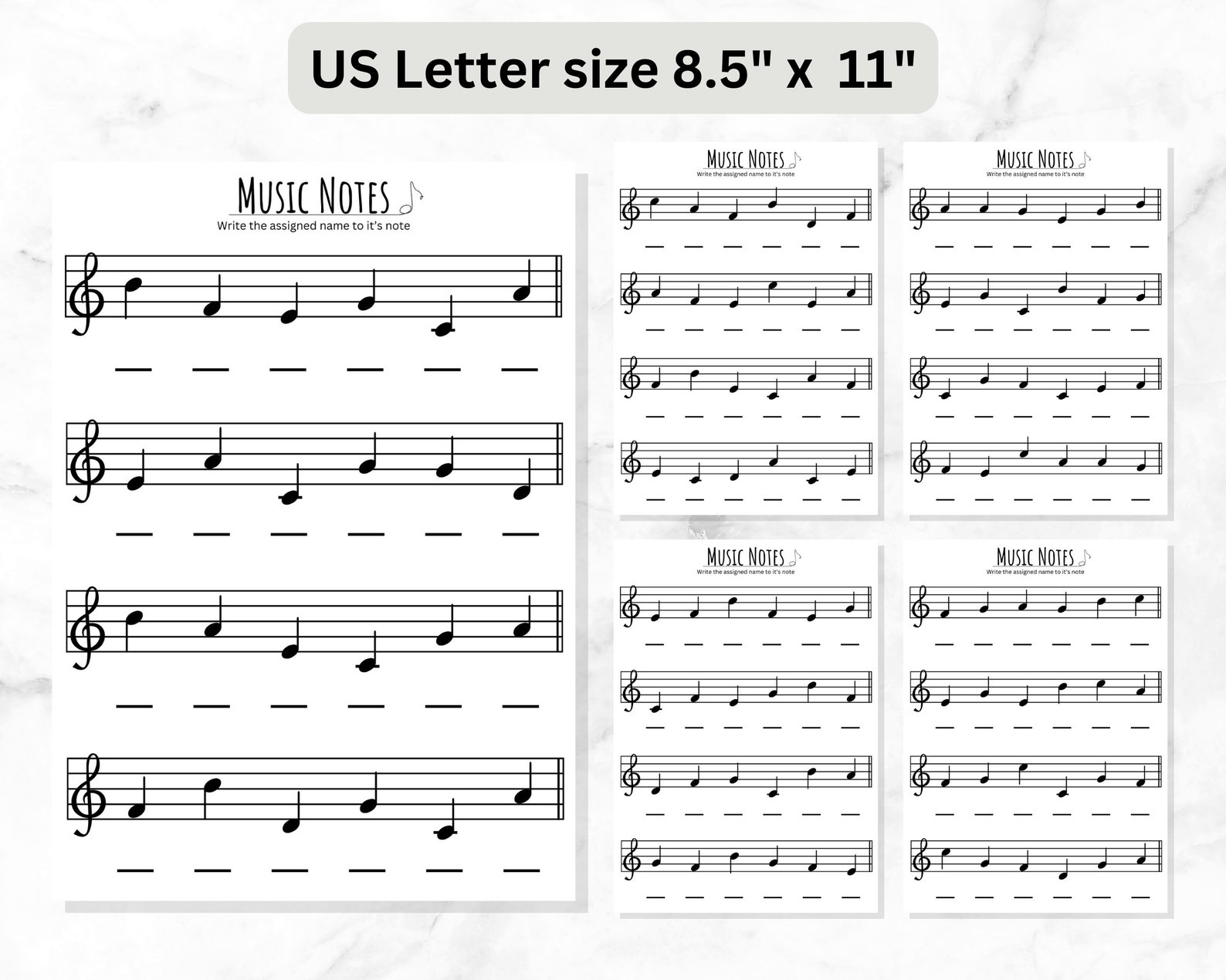 Music Notes Worksheets | Treble G and Bass F Clef Identify Music Note ...