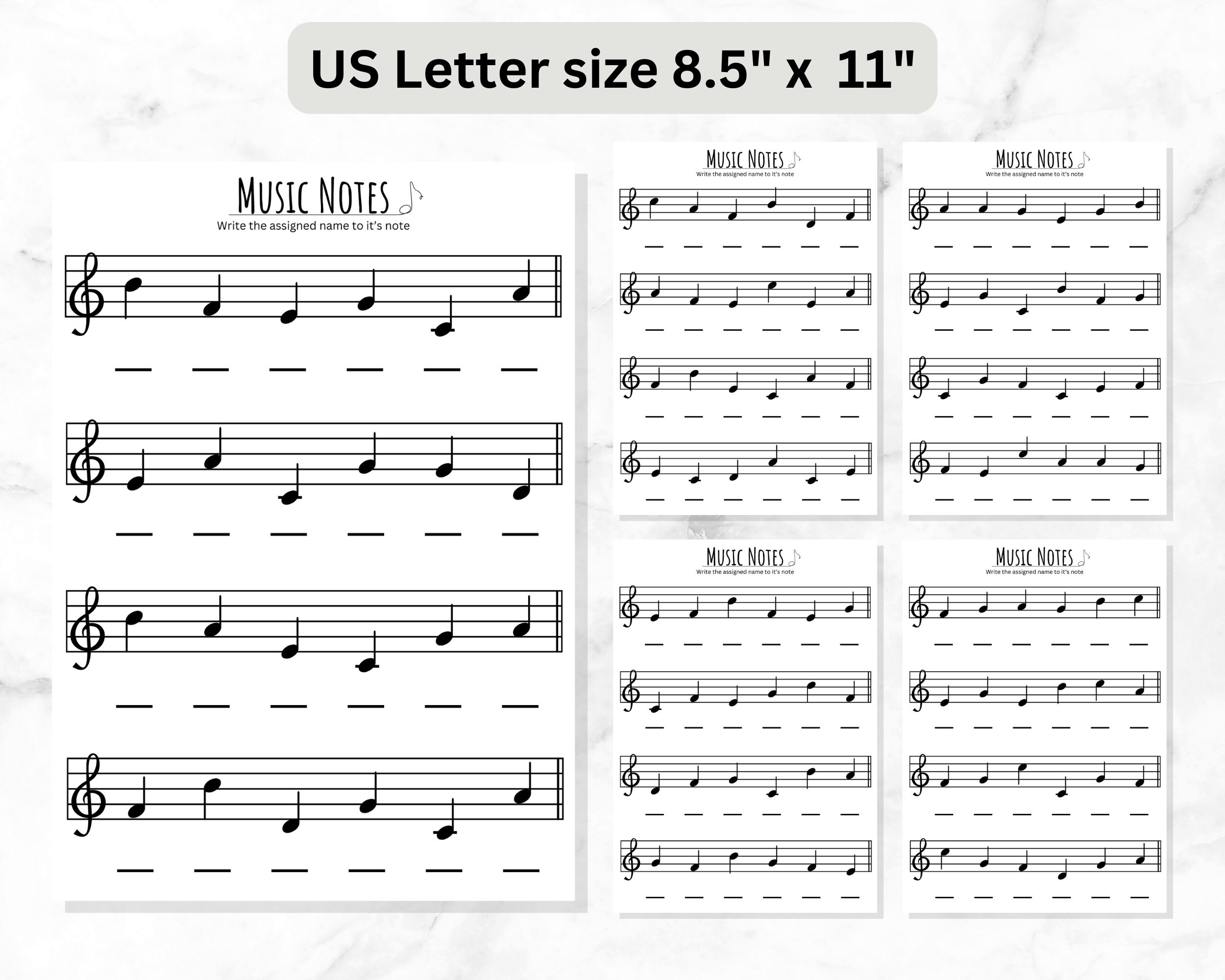 Music Notes Worksheets | Treble G and Bass F Clef Identify Music Note ...