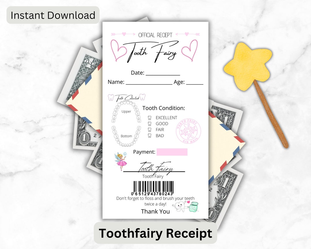 Tooth Fairy Receipt Printable, Lost First Tooth Certificate Template ...