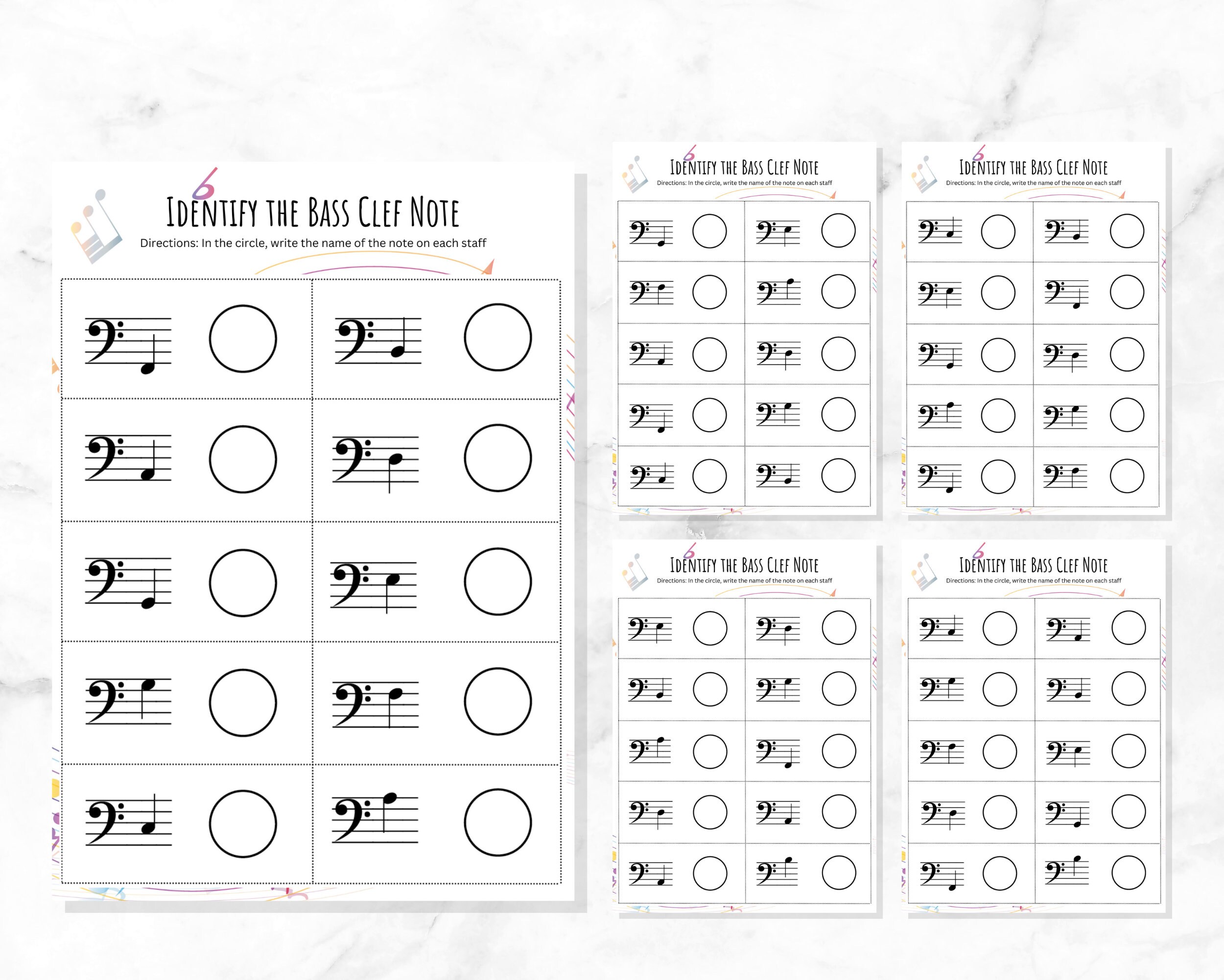 Music Notes Worksheets | Treble G and Bass F Clef Identify Music Note ...