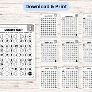 Number 1 - 20 Maze Activity Printable Worksheet for Toddler ...