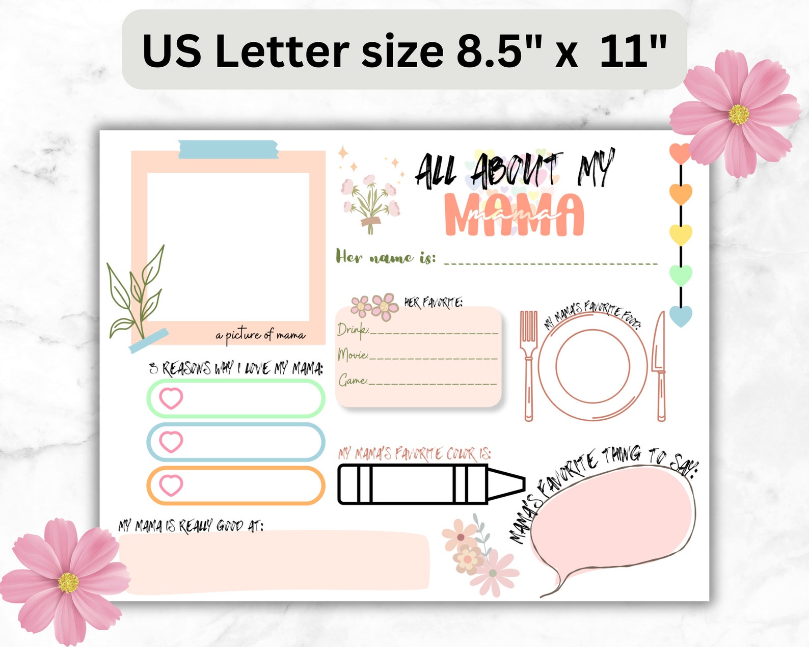 All About My Mom Printable, Mother's Day Craft, Mother's Day Coloring ...