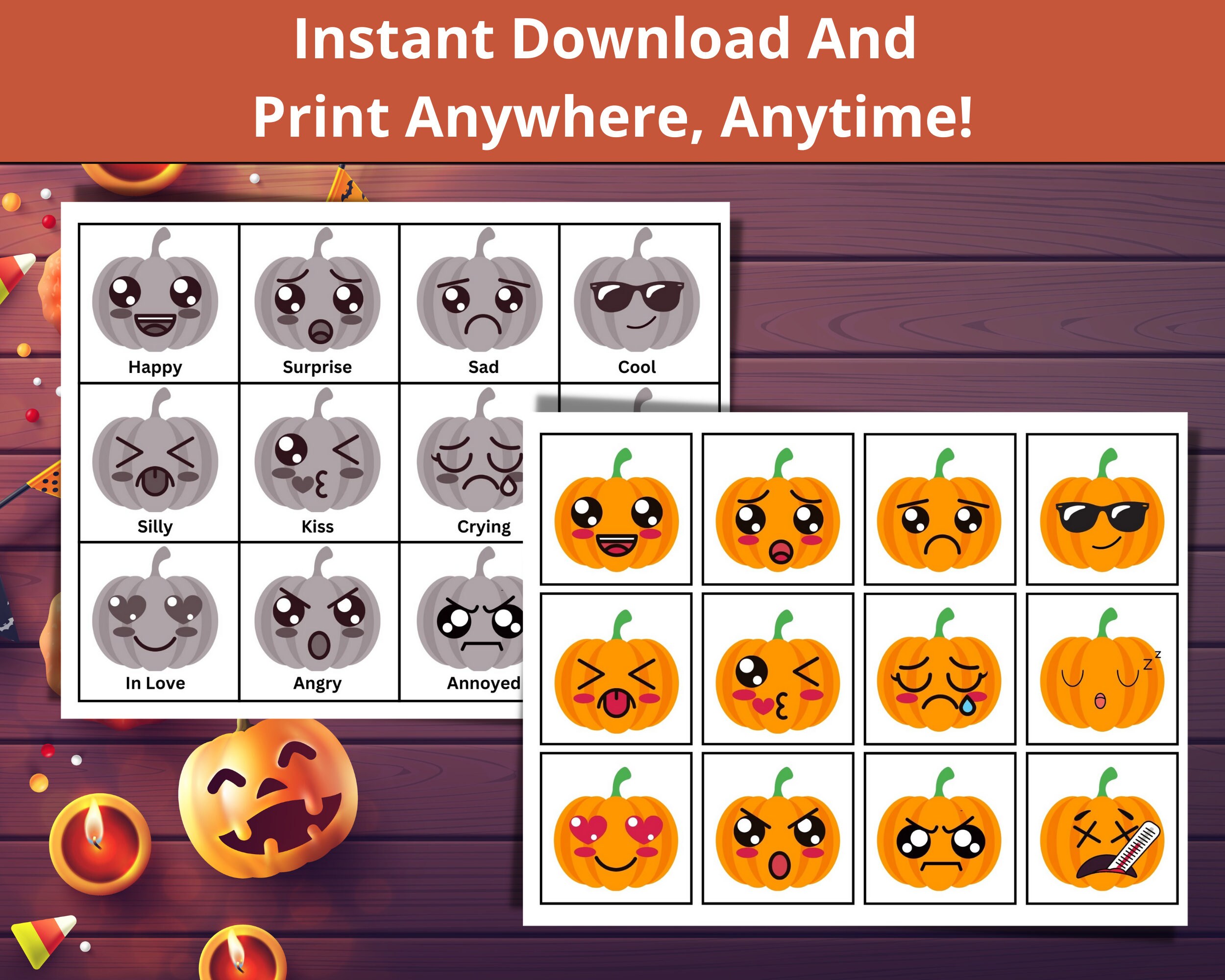 Pumpkin Emotions Matching Game: Montessori Worksheets (digital Download ...