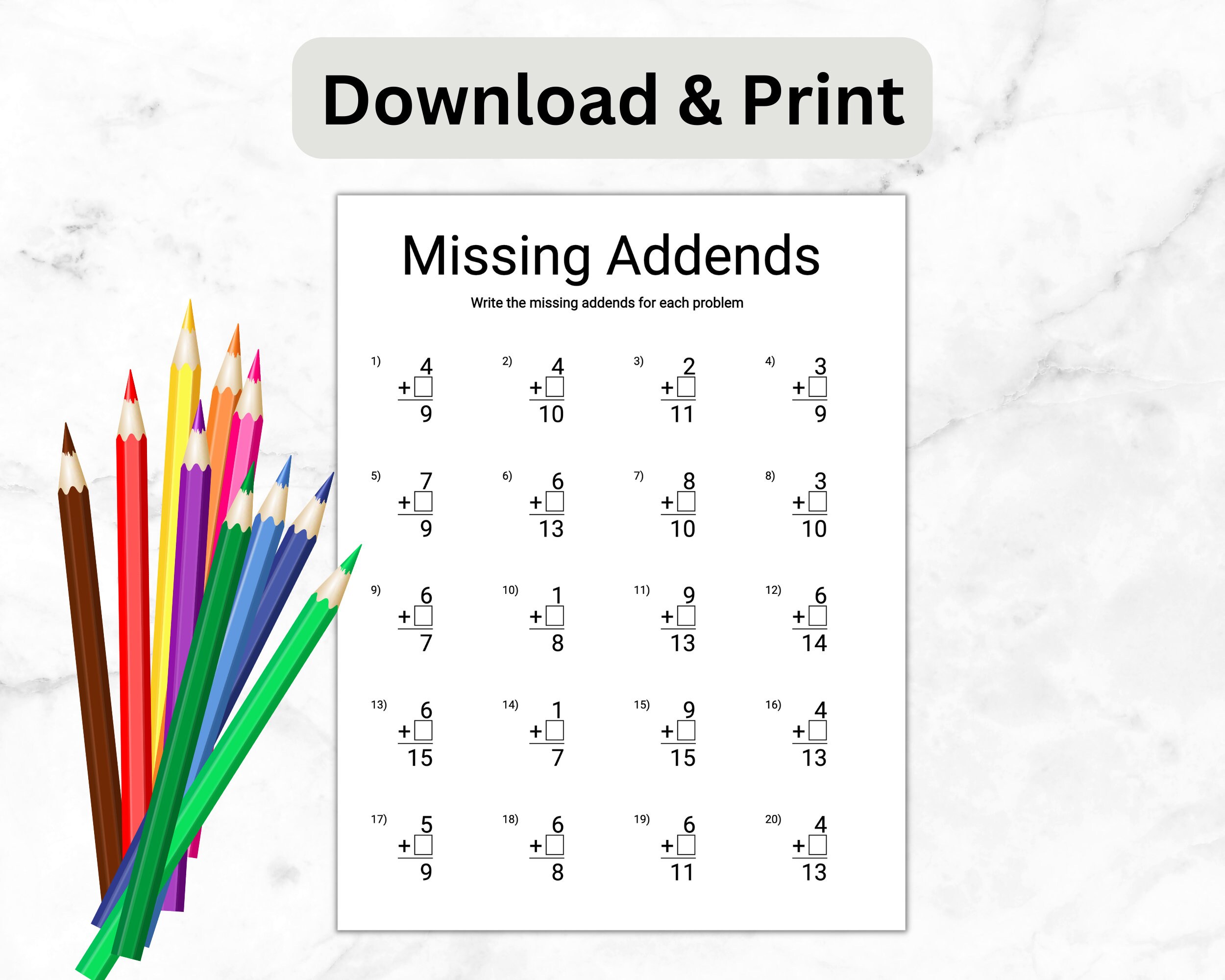 100 Pages of Missing Addends Additions Math for 1st Grader Math ...