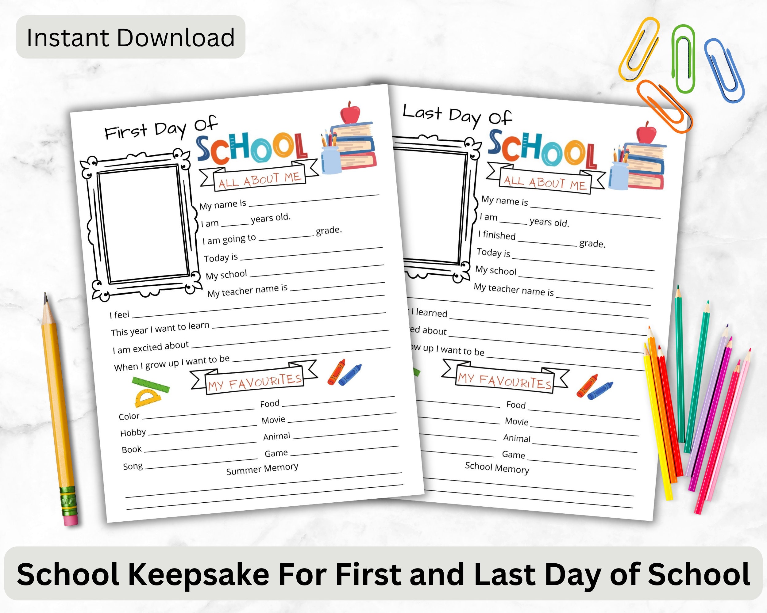 First and Last Day of School Printable Back to School - Etsy