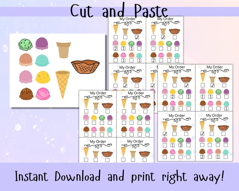 My Ice Cream Truck Cut and Paste Ice Cream Cone Scoops Pretend Play ...