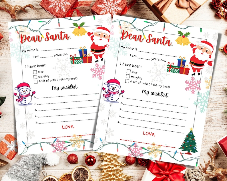 Dear Santa Christmas Letter to Santa Wishlist Naughty or Nice for ...