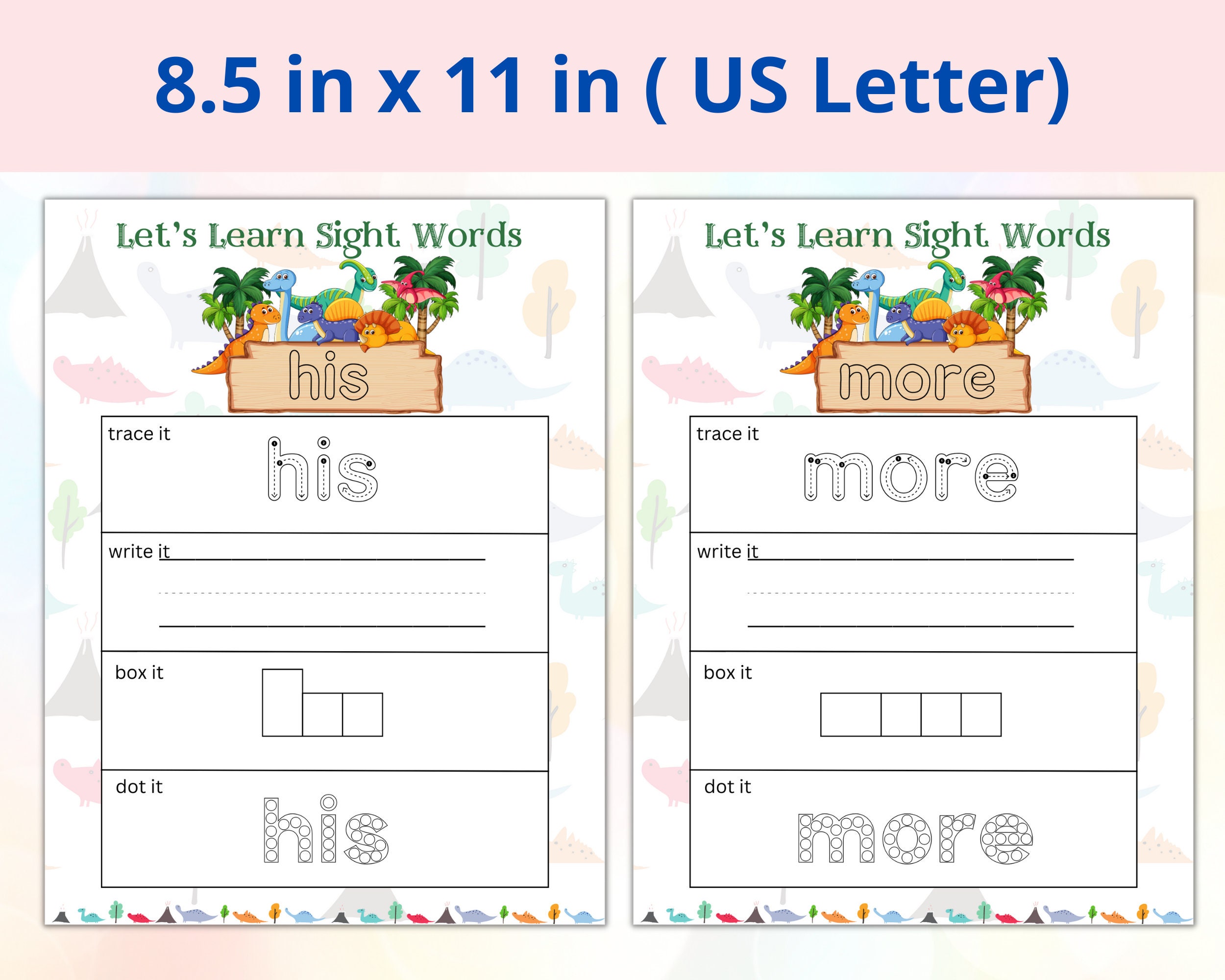 Fry 1st Set of 100 Sight Words Dinosaur Theme Activity - Etsy