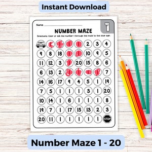 Number 1 - 20 Maze Activity Printable Worksheet for Toddler ...
