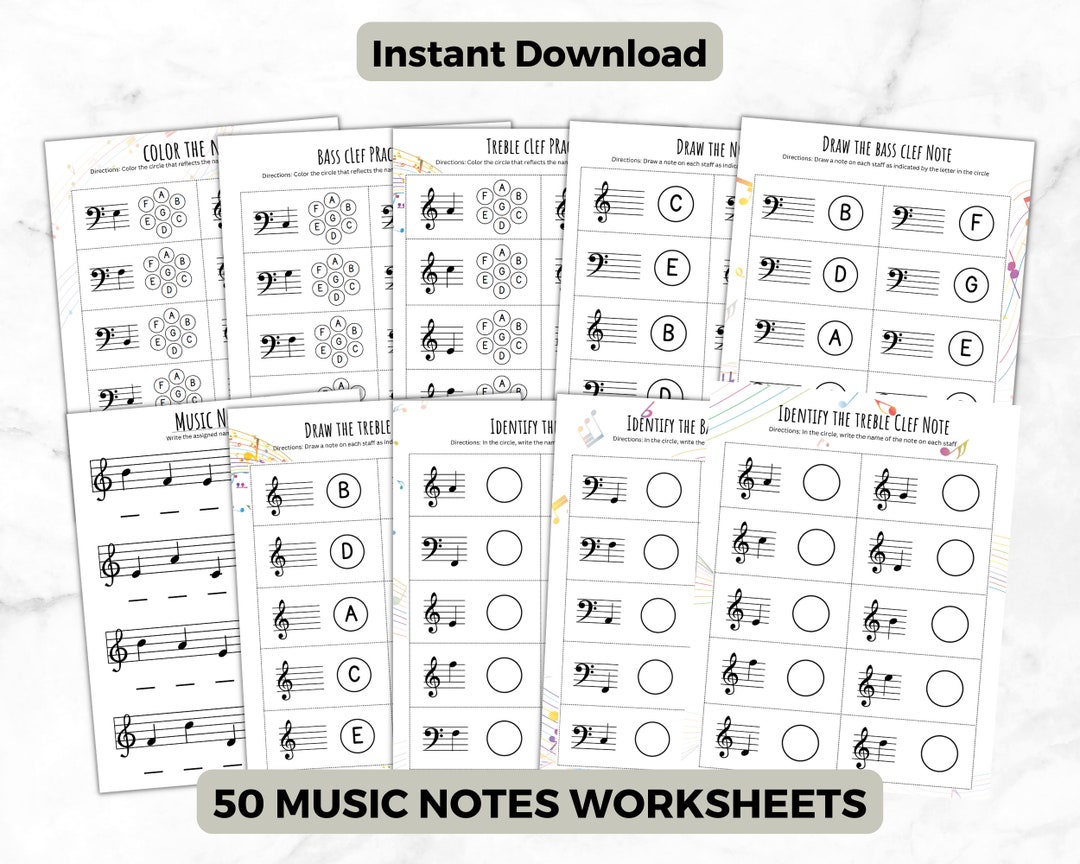 Music Notes Worksheets | Treble G and Bass F Clef Identify Music Note ...