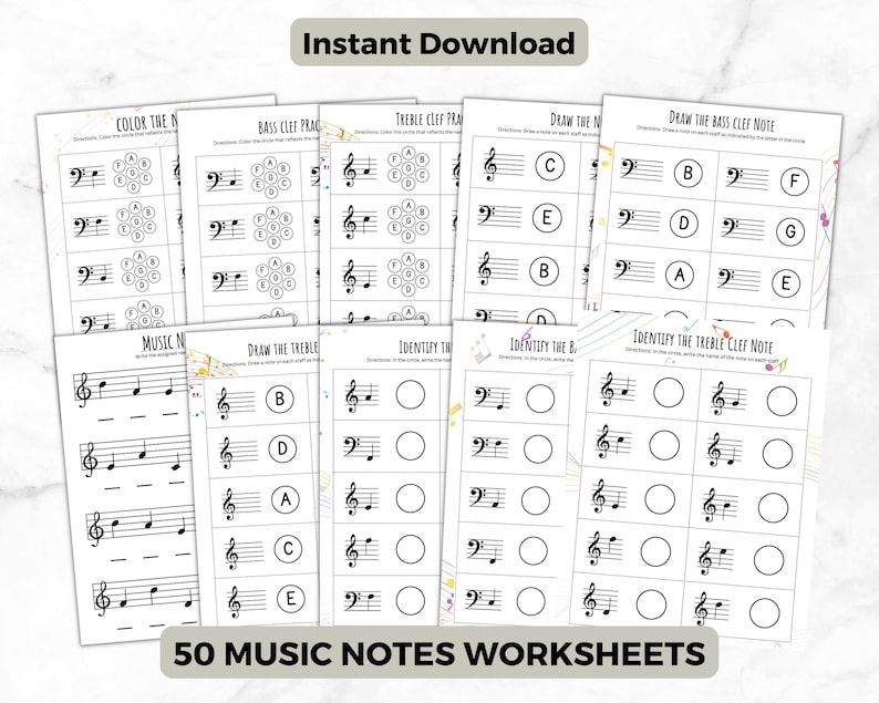 Music Notes Worksheets | Treble G and Bass F Clef Identify Music Note ...