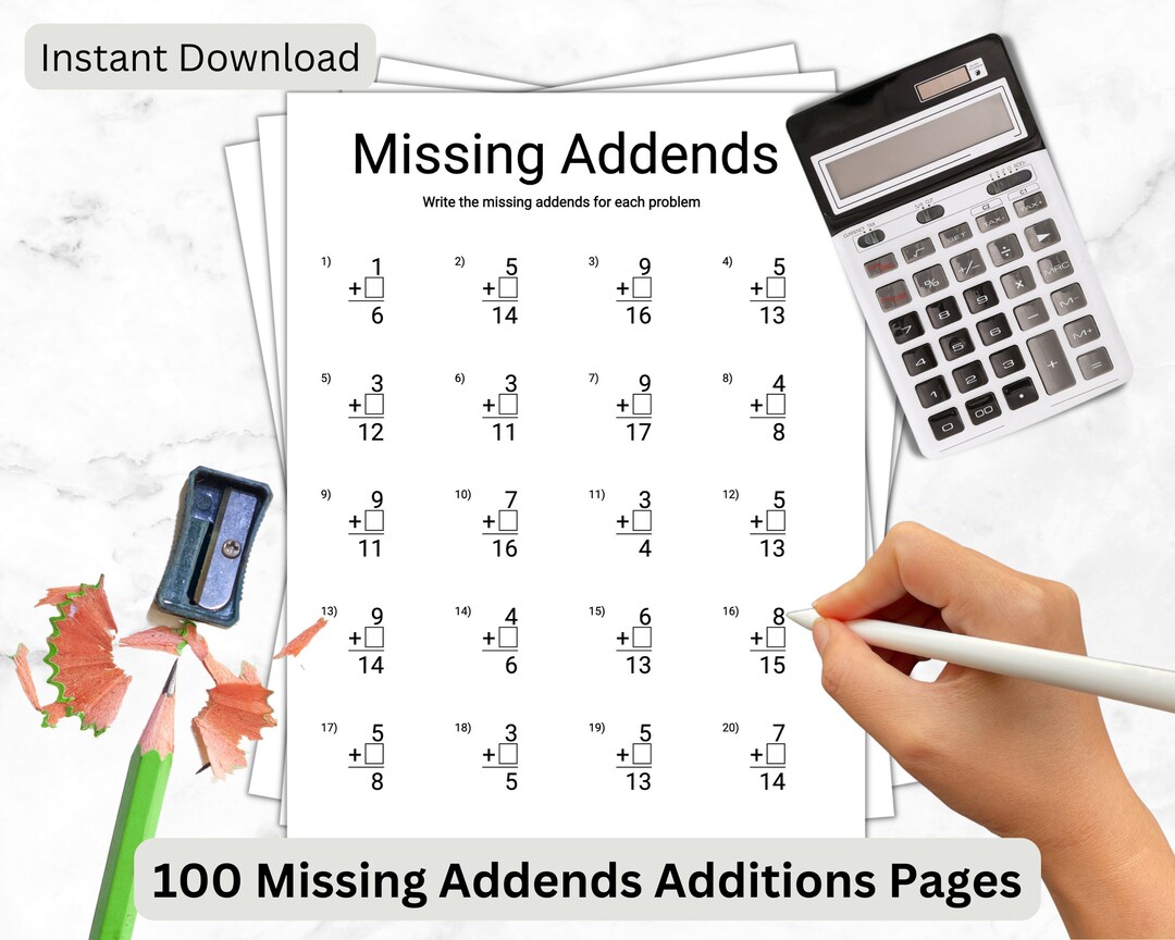 100 Pages of Missing Addends Additions Math for 1st Grader | Math ...