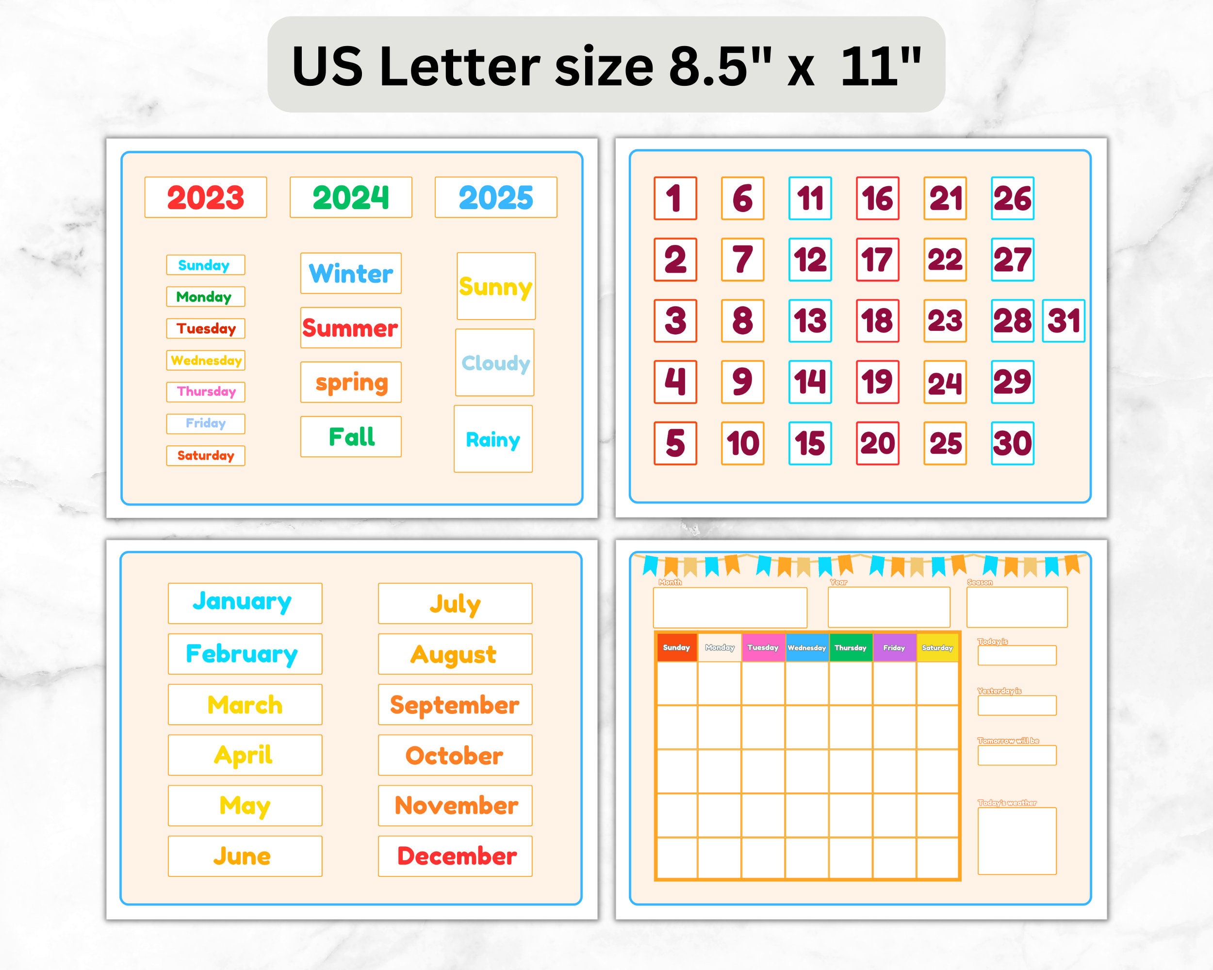 Kids Calendar Printable | Cut & Paste Activity, Weather Chart (digital ...