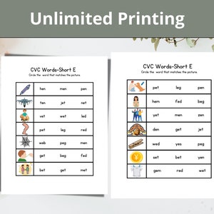 15 Pages of Short "e" CVC Words Worksheets for Kindergarten | CVC Words ...