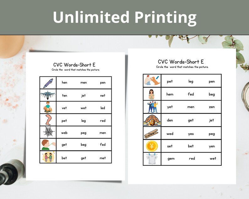 15 Pages of Short e CVC Words Worksheets for - Etsy