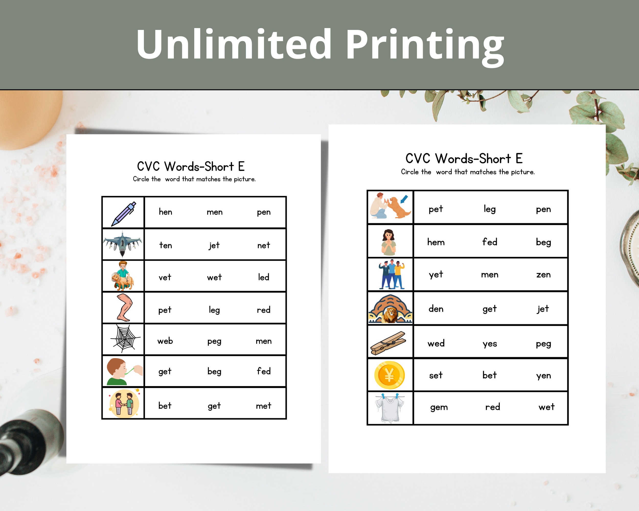 15 Pages of Short e CVC Words Worksheets for - Etsy