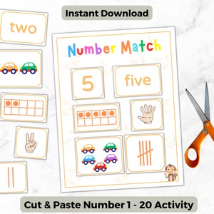 Number 1 - 20 Cut and Paste Toddler Activity | Learning Number ...