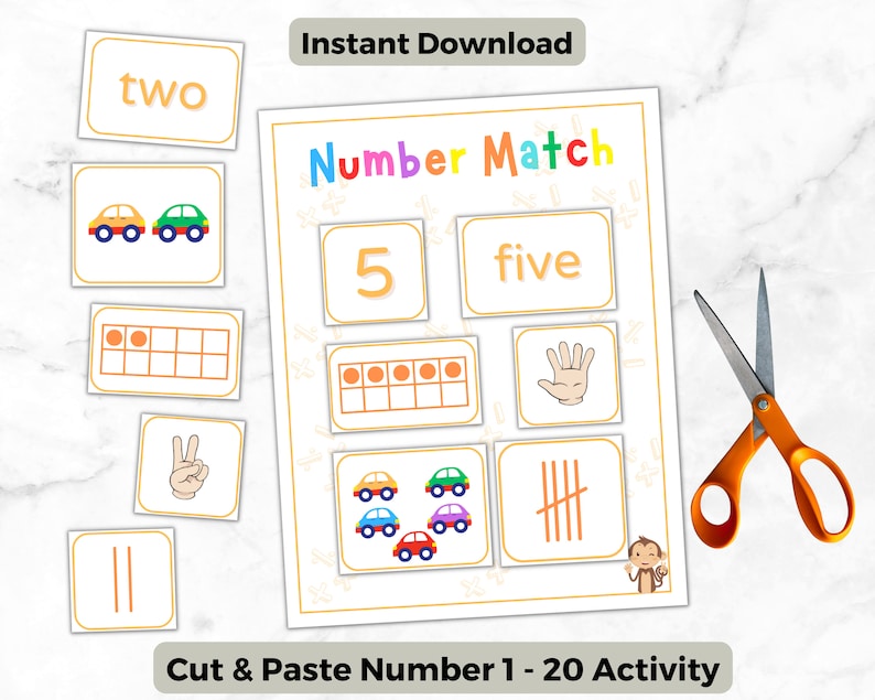 Number 1 20 Cut and Paste Toddler Activity Learning Number Worksheet ...