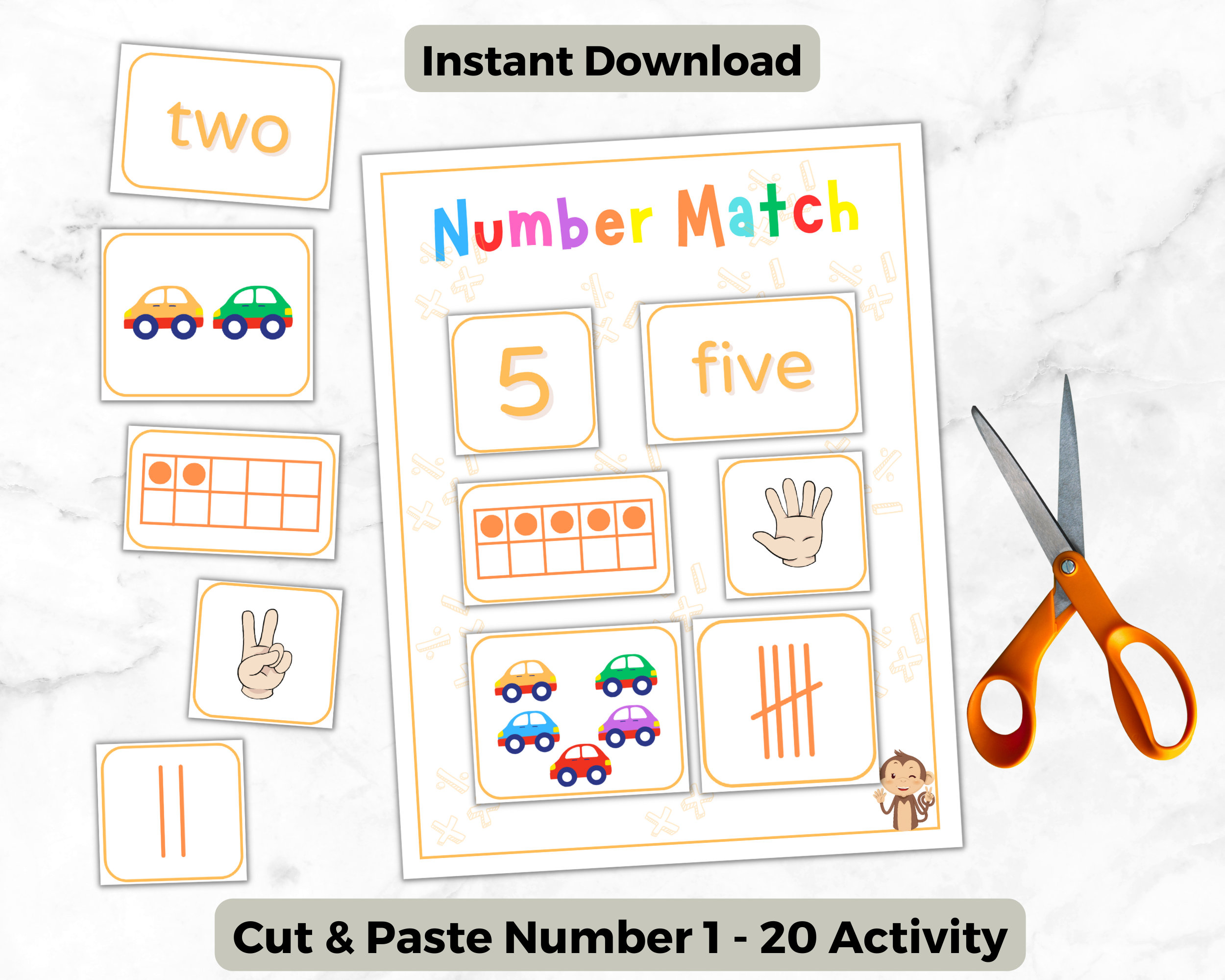 Number 1-20 Cut & Paste Activity: Montessori Preschool Worksheet ...