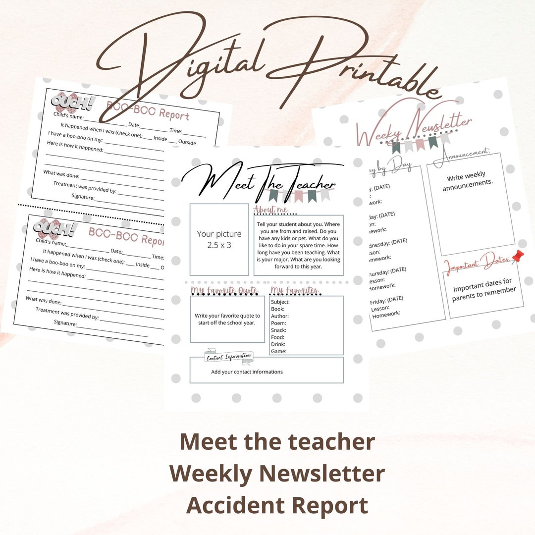 Editable Teacher Template Bundle: Newsletter, Welcome Letter, Accident ...