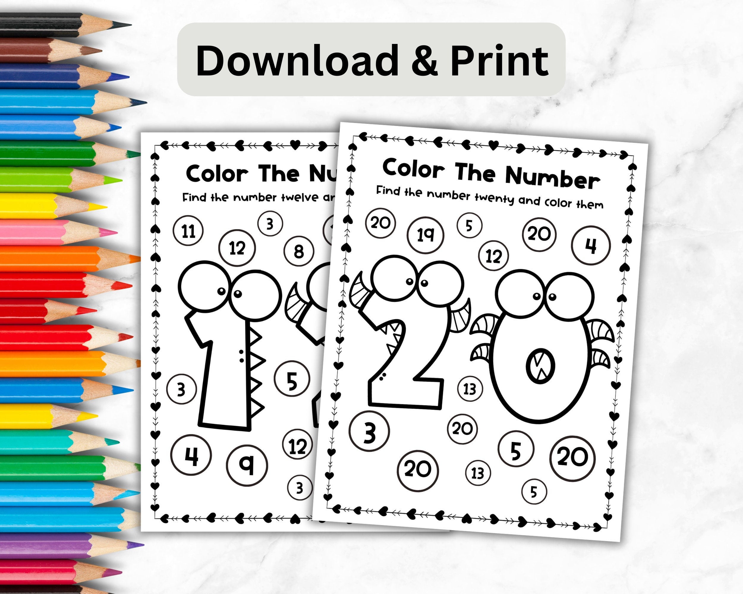 1 20 Color Number Worksheet Activity Worksheet for Toddler Educational ...