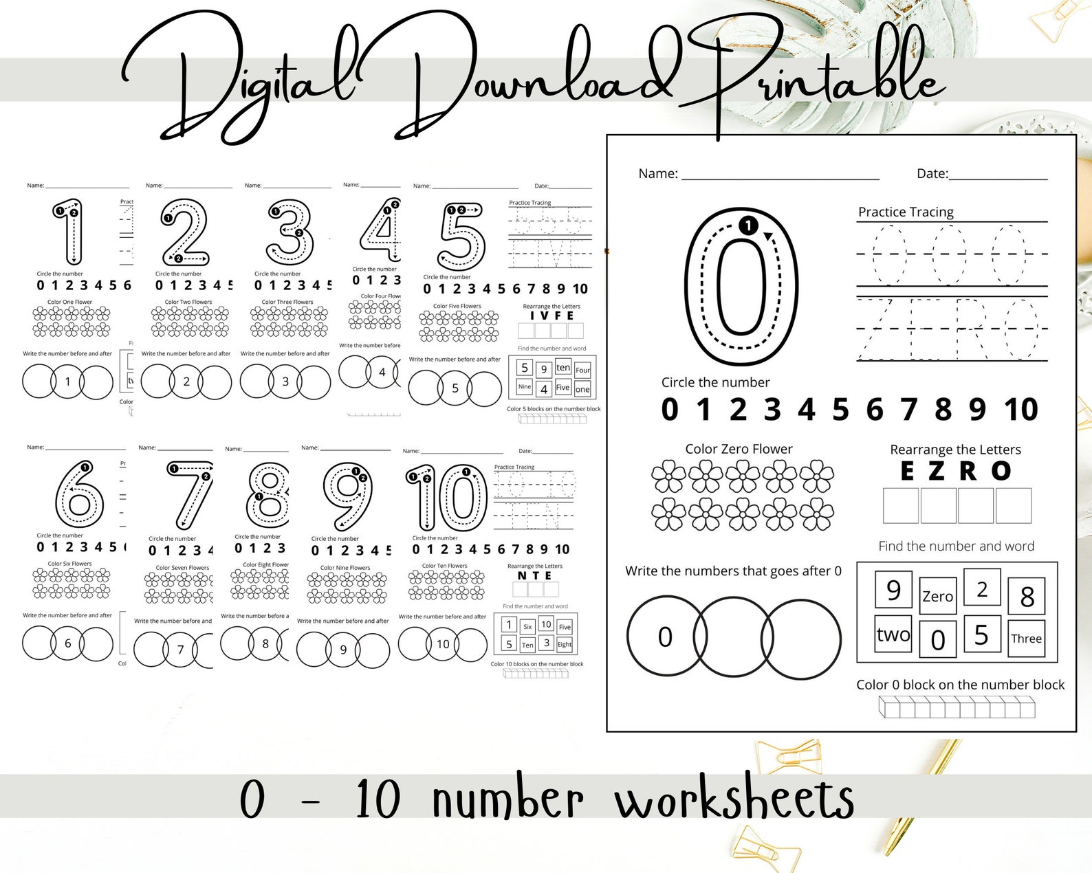 Number 0 to 10 Preschool, Toddler Homeschool Worksheets, Number Tracing ...