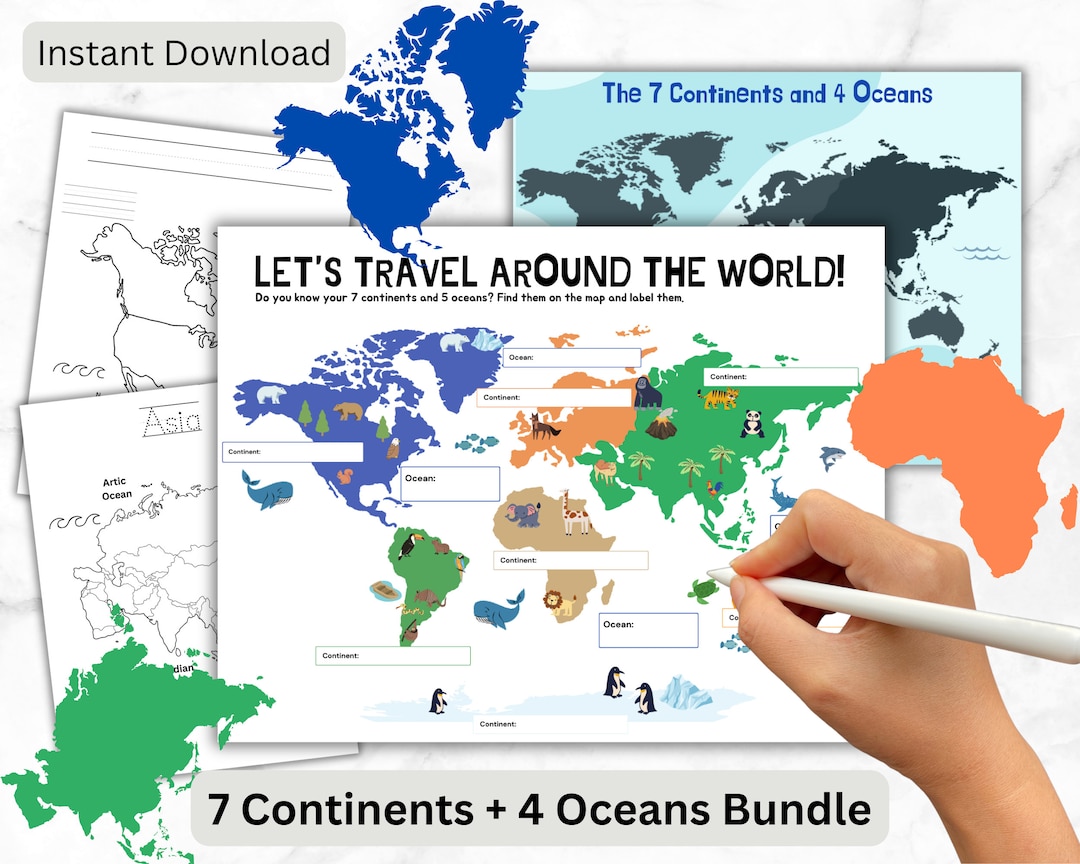 7 Continent and 4 Ocean Geography Learning Map Location Continent ...