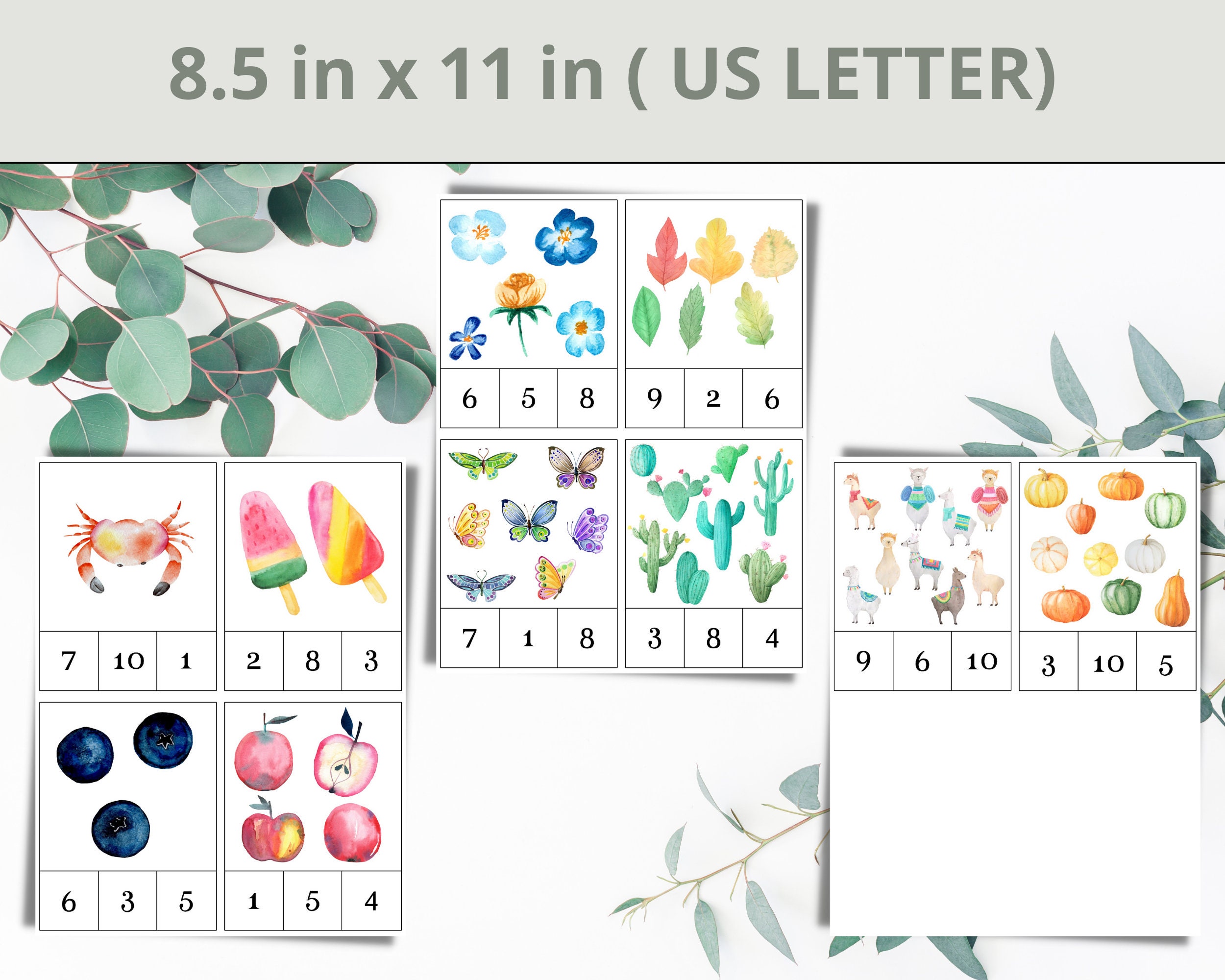 Preschool Counting Flash Cards: Montessori Number Cards 1-10 (digital ...