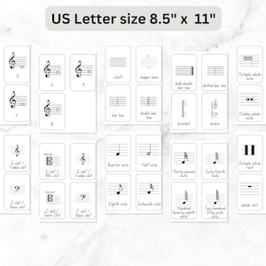 Music Symbols & Notes Flash Cards | Treble G Bass F Clef | Music Theory ...