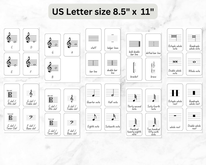 Music Symbols & Notes Flash Cards | Treble G Bass F Clef | Music Theory ...