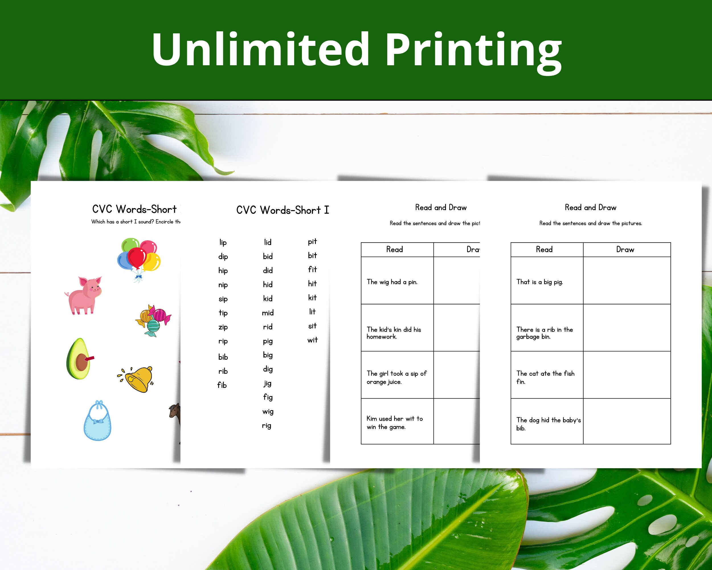 15 Pages of Short "i" CVC Words Worksheets for Kindergarten | CVC Words ...