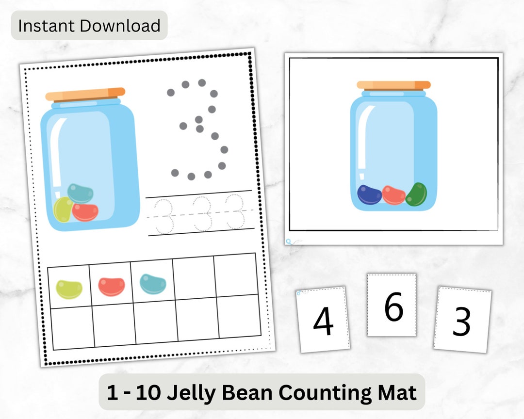 Jelly Bean Number Counting Mat: Toddler Learning Worksheet (digital ...