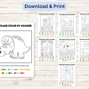 Dinosaur Color by Number Worksheet: Toddler Learning Printable (PDF) - Etsy