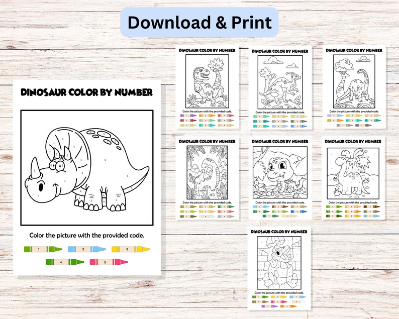 Dinosaur Color by Number Worksheet: Toddler Learning Printable (PDF) - Etsy