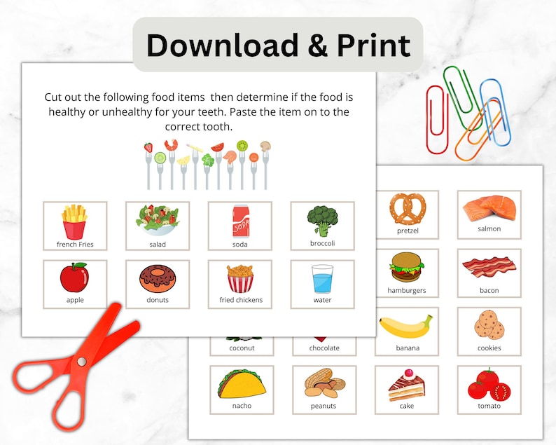 Healthy and Unhealthy Food Dental Activity Cut and Paste for Toddler ...